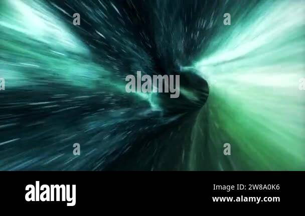 Abstract dark green hyperspace warp tunnel through time and space animation. 4K 3D Loop Sci-Fi ...