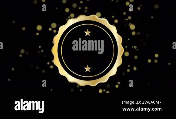 Animation of medal with stars over moving golden dots on black ...