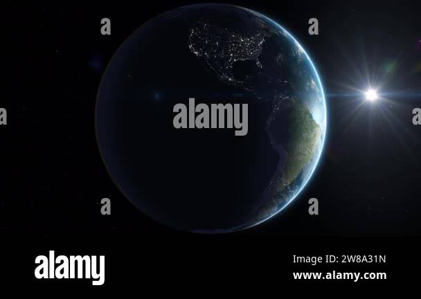 Beautiful Earth Rotation 360 Degrees with the Sun Flares Seamless. Full ...