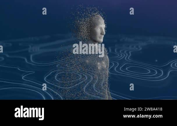 Animation Of Human Body Formed With Exploding Particles Over Network Of
