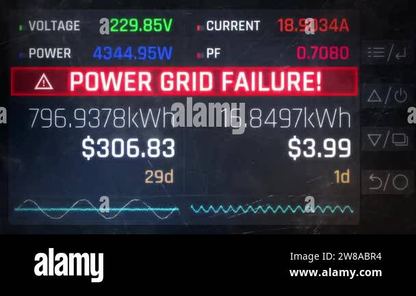 Electricity meter with broken screen showing warning message, power ...