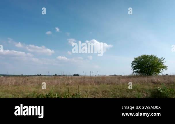 Panorama Blue Sky Over Plains Pastures Field Landscape. Side View out ...