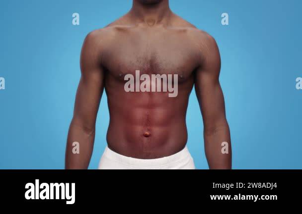 Digestive system problems. Unrecognizable black man body with red ...