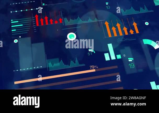 4K Business data stock market showing pie charts, numbers and graphs ...