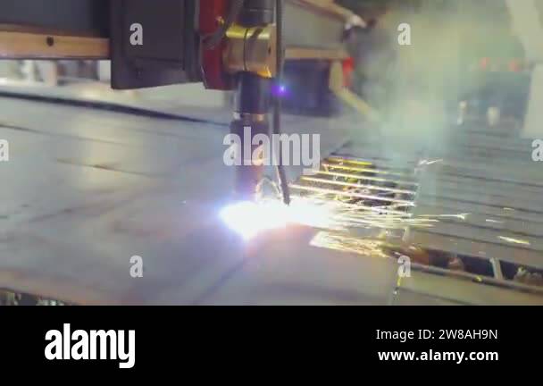Work gas cutting. Gas cutting in a factory close-up. Cutting metal ...