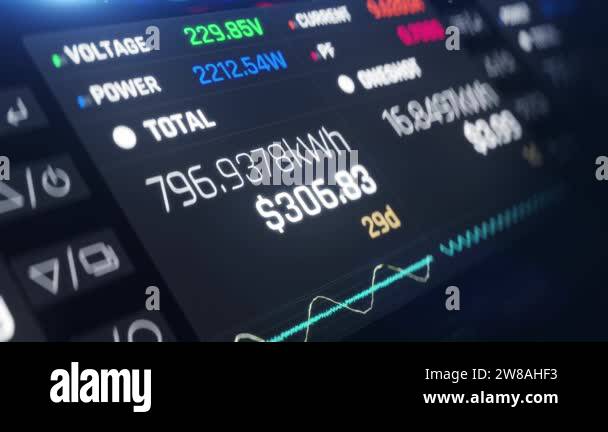 Energy meter with digital screen showing electricity consumption, high ...