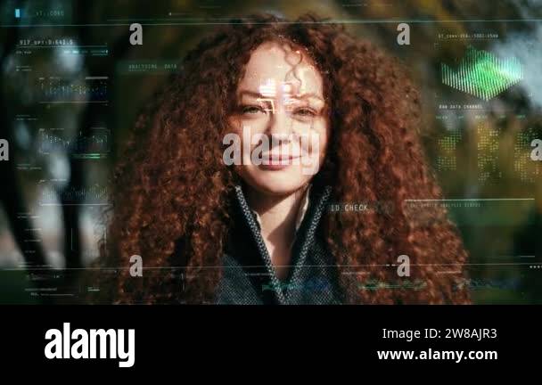 Facial recognition, AI scanning woman's face, verifying person's ...