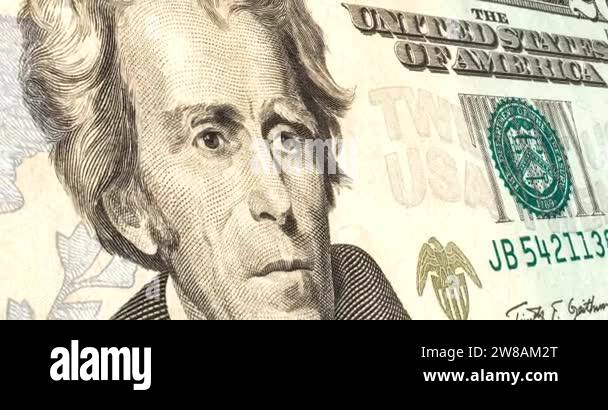 Banknote of 20 US dollars with portrait of President Jackson. American ...