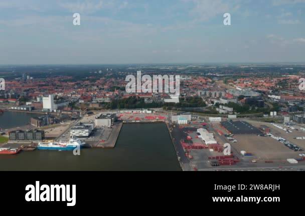 Flight forward over the seaport of Esbjerg, the most important of ...