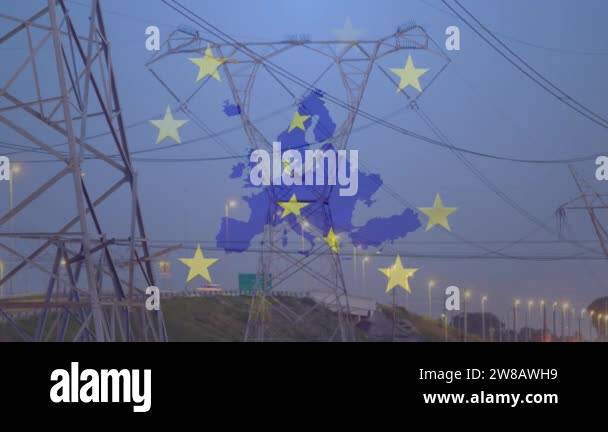 Animation of rotating stars of european union flag and map of europe ...