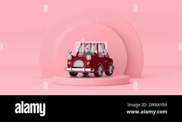 4k Resolution Video: Red Cartoon Car Rotating over Pink Cylinders ...