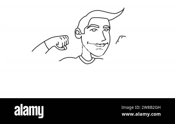 Self-drawing smiling young sportsman in sketch style. Cheerful guy ...