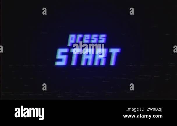 press START retro VHS TV screen with glitch effect. Looped glitch ...