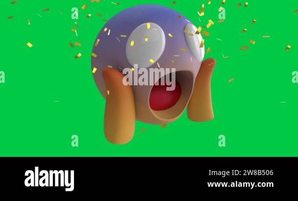 Animation of confetti falling over shocked emoji emoticon icon over ...