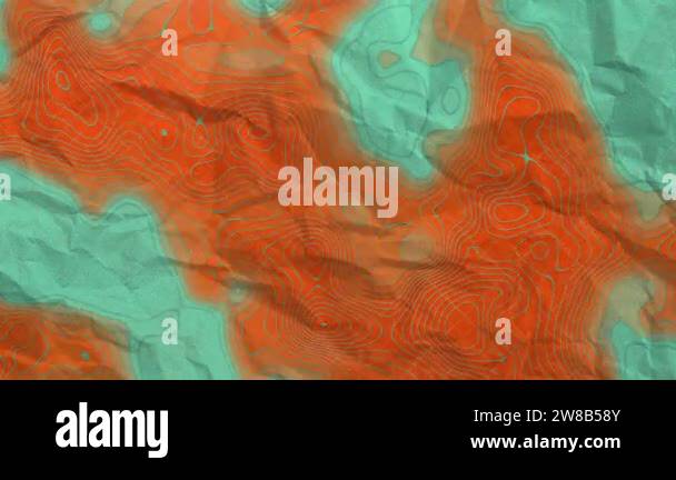 Topographic texture on a crumpled sheet of paper. 3d rendering loop ...