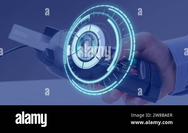 Animation of scope scanning with countdown over payment terminal ...