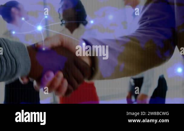 Animation od network of connection over people shaking hands. global ...