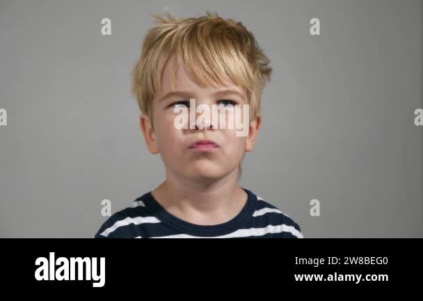 Thoughtful Child Face Emotions. Portrait Cute Little Boy Thinking ...