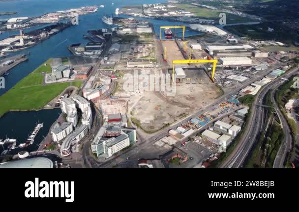 Aerial view of Harland and Wolff and Shipyard Dockyard where RMS ...