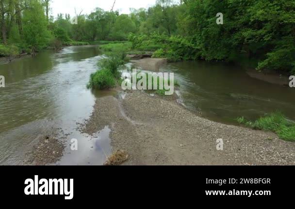 Floodplain river meanders delta dron aerial video shot inland sandy ...