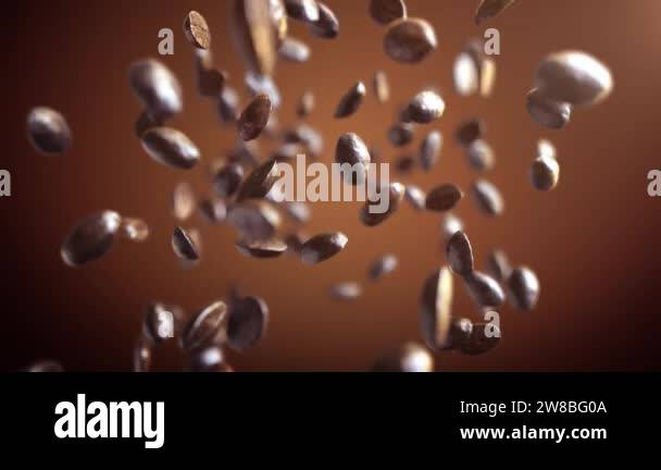 Coffee seed explosion into camera and slow motion.Transition with one ...