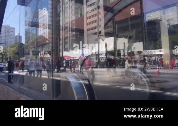 Reflection Of People Walking On Subway Station Glass Window - Static ...