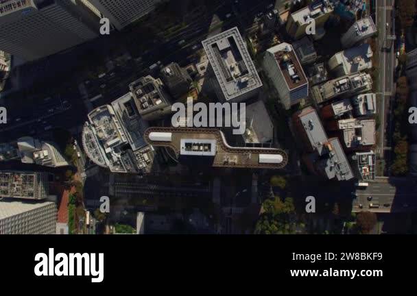 Tokyo, Japan circa-2018. Overhead aerial view of downtown buildings in ...