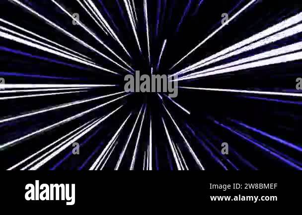 Abstract comic white blue light speed lines moving rotation on black ...