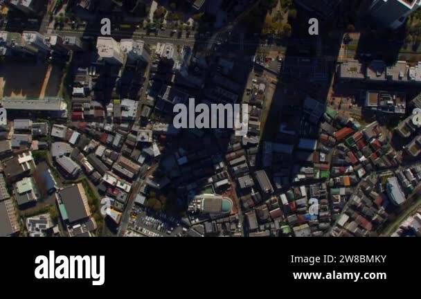 Tokyo, Japan circa-2018. Overhead aerial view of downtown buildings in ...