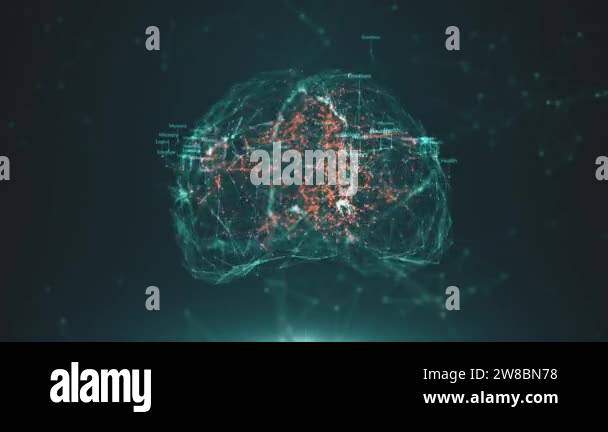 High-tech 3D model of the Brain with neural circuits and grids of ...