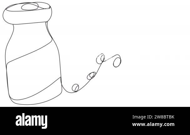 Doodle animation with a bottle of medicines and pills in one line on a ...