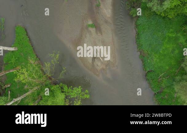 Floodplain river meanders delta dron aerial video shot inland sandy ...