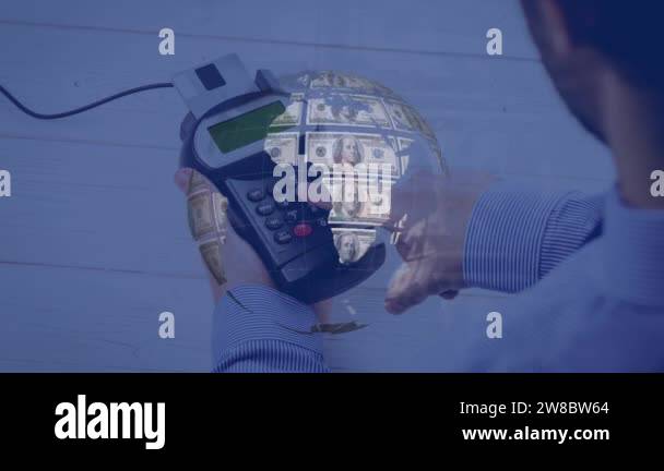 Animation of globe formed with american dollar bills over payment ...