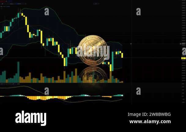 Zoom out of a gold uniswap uni crypto token coin on a growing trading ...