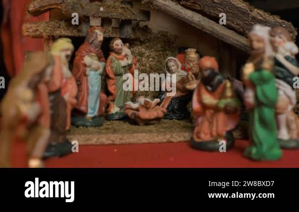 Holy night and Jesus Christ Nativity scene, illuminated christmas ...