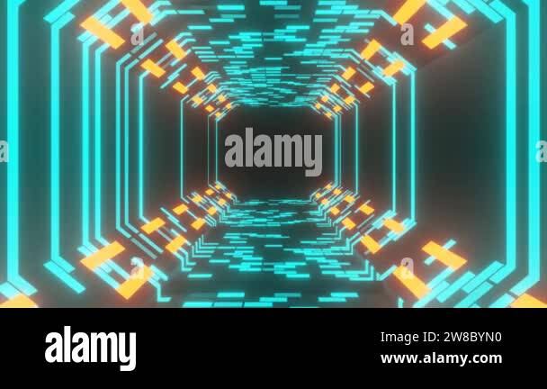 3d animation. 80s retro styled. 4k video of blue neon light galaxy with ...