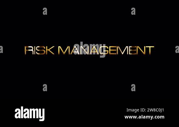 Risk Management gold text with glitch effect loop title on black ...
