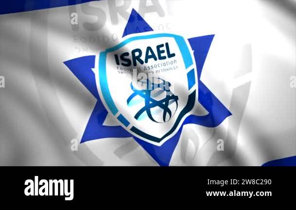 Emblem of national football team on flag of country. Motion. Beautiful ...