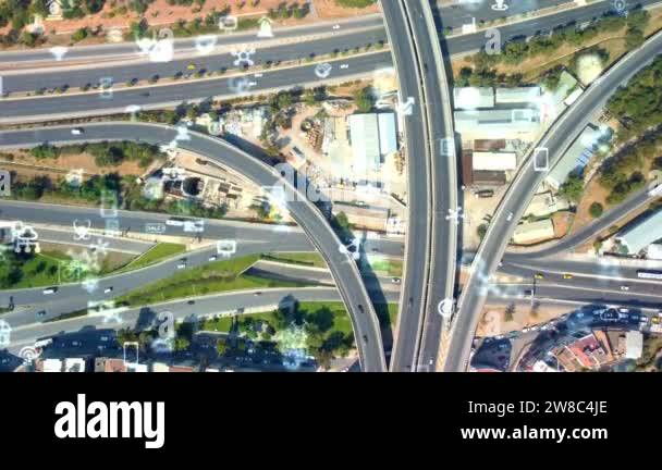 Modern highway aerial view and various charts. Transportation and ...