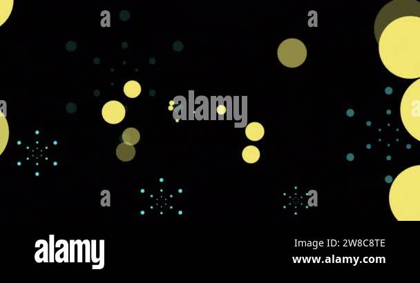 Animation of blue firework explosions and bokeh yellow light spots on ...