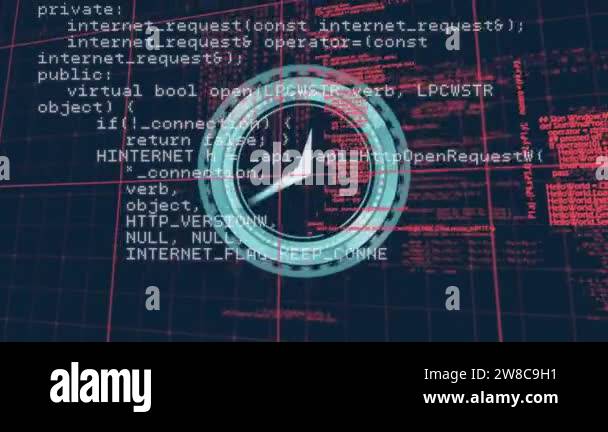 Animation of circular scanner with clock face on interface with grid ...