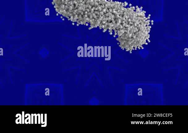 Animation of human head formed with exploding particles over blue ...