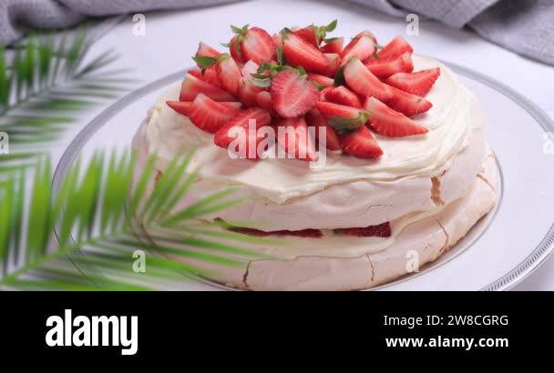Homemade strawberry pavlova cake presentation Stock Videos & Footage ...