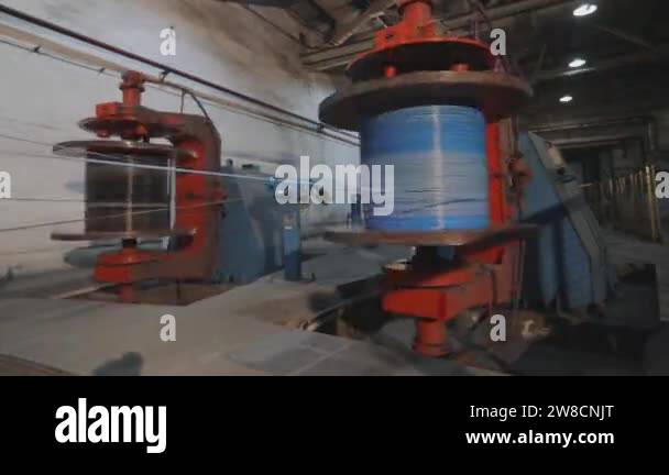Wire production, cable manufacturing process in a modern factory ...