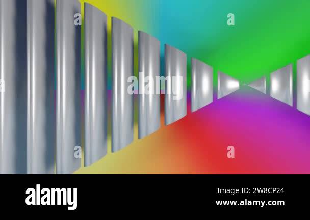 Silver metal bars on a rainbow gradient background. The bars are ...