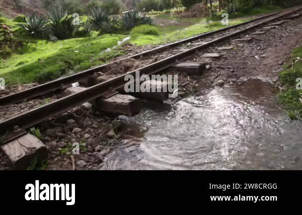 Railway tracks in rural countryside of Peruvian Andes. Rural scene in ...