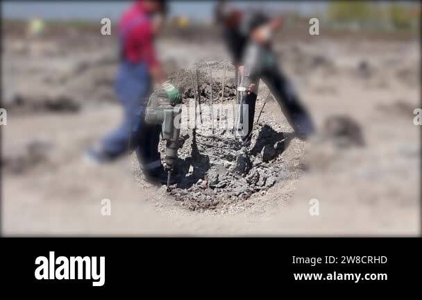 Reinforced concrete pillar picking from foundation of a new building ...