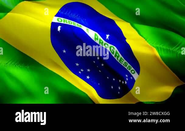 Brazilian flag waving in wind video footage Full HD. Realistic ...