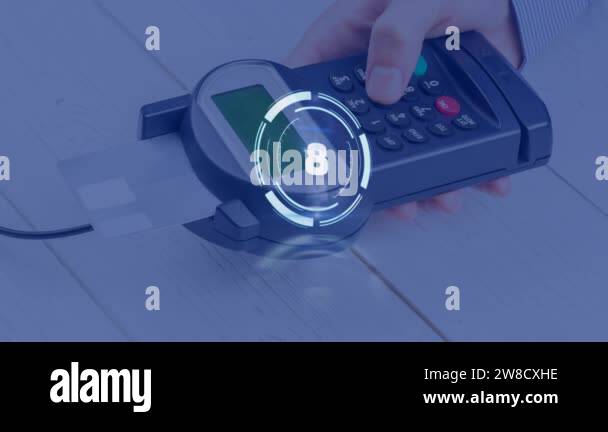 Animation of scope scanning with countdown over payment terminal ...