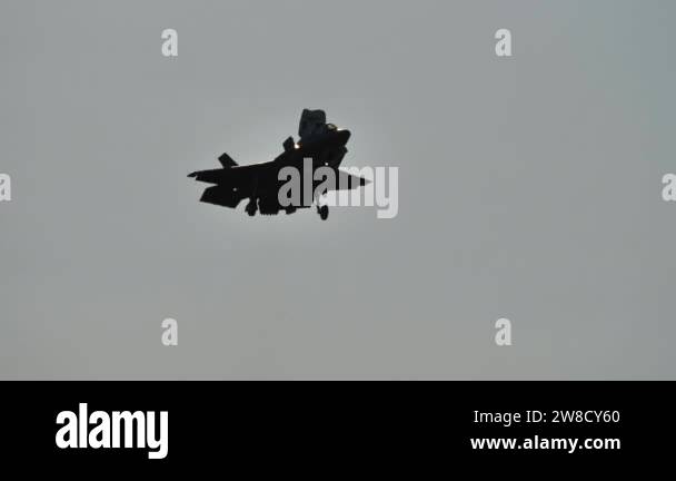 Lockheed Martin F-35B jet plane fly in the sky configured for vertical ...